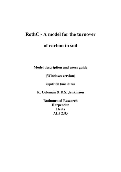 (PDF) RothC-26.3 - A Model for the turnover of carbon in soil