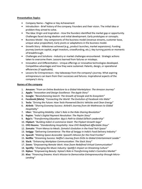 Presentation Topics Assignment 2 Sec B Pdf Innovation Business