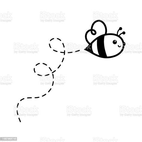 달콤한 꿀을 찾기 위해 점선으로 날아가는 만화 귀여운 작은 꿀벌 건강한 생활방식에 대한 스톡 벡터 아트 및 기타 이미지