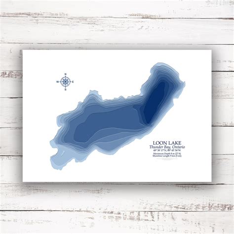 Loon Lake Thunder Bay Bathymetric Map Print Poster Custom Lake