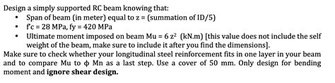 Solved Design A Simply Supported RC Beam Knowing That Span Chegg