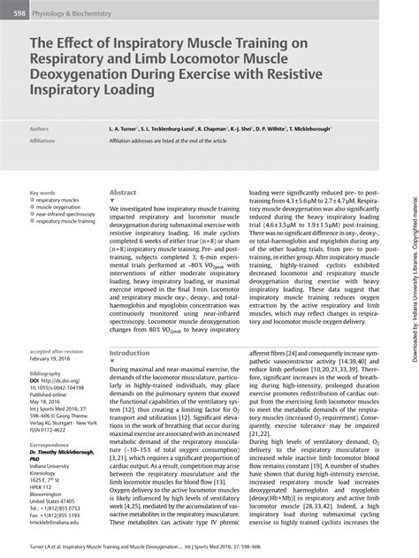 Pdf The Effect Of Inspiratory Muscle Training On Respiratory And Limb Locomotor Muscle