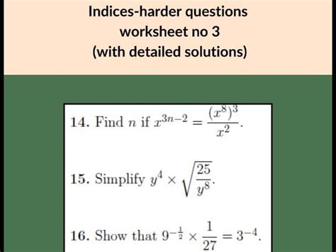 Indices Harder Questions Worksheet No 3 With Detailed Solutions Indices Harder Questions Worksheet No 3 With Detailed Solutions