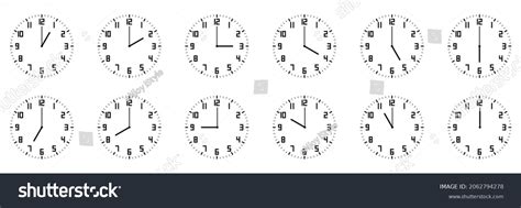 horizontal set analog clock icon number stock vector royalty free