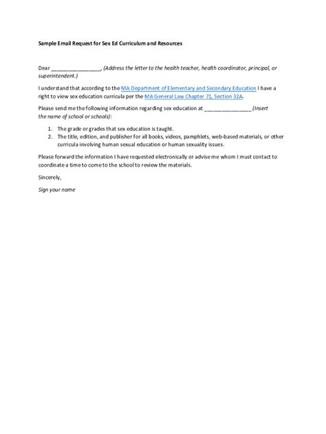fillable online sample email request for sex ed curriculum and