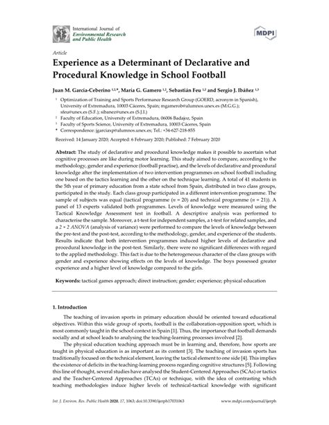 Pdf Experience As A Determinant Of Declarative And Procedural Knowledge In School Football