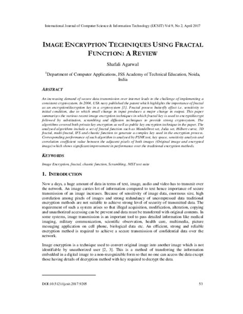 pdf image encryption techniques using fractal function a review
