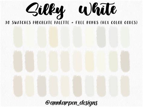 Silky White Procreate Palette 30 Hex Color Codes Instant Digital Download Ipad Pro Art