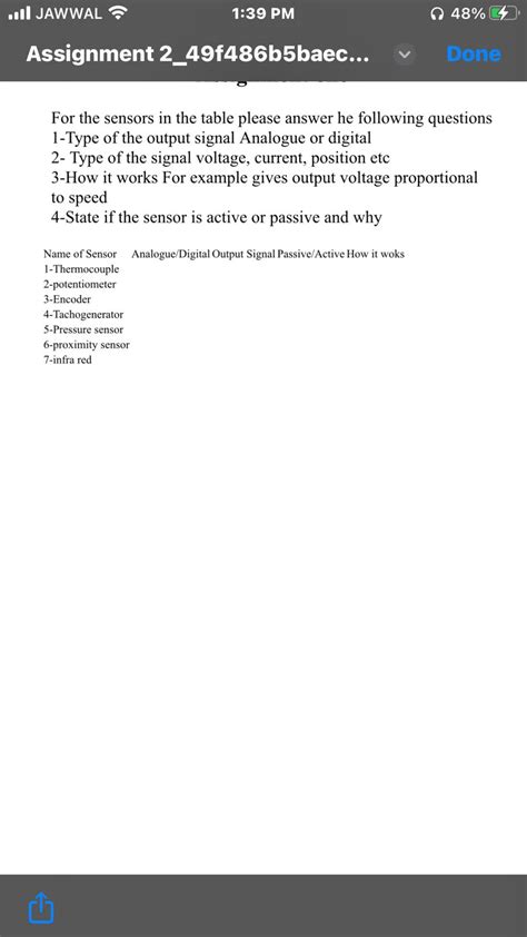 Solved For The Sensors In The Table Please Answer He Chegg