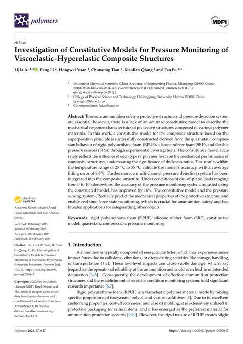 Pdf Investigation Of Constitutive Models For Pressure Monitoring Of Viscoelastichyperelastic