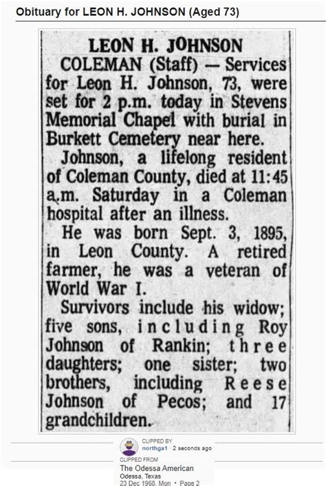 Leon Herbert Johnson 1895 1968 Memorial Find A Grave