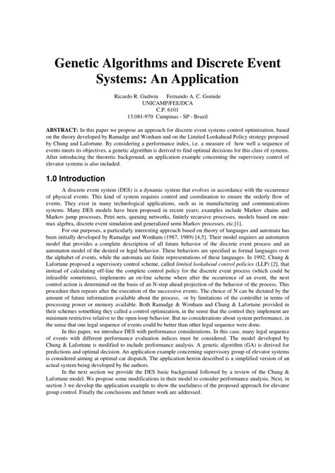 Pdf Genetic Algorithms And Discrete Event Systems An Application