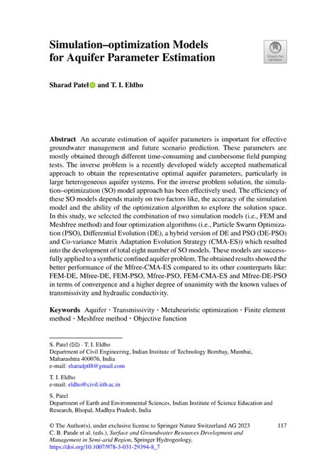 Pdf Simulationoptimization Models For Aquifer Parameter Estimation