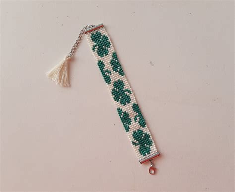 Hand Woven Colorful Bracelet Clover Pattern Bracelet Beaded Bracelet Seed Beaded Bracelet