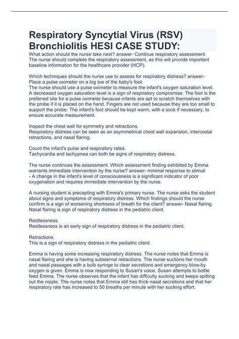 Respiratory Syncytial Virus Rsv Bronchiolitis Hesi Case Study 2023