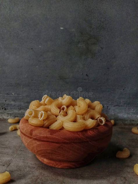 Raw Macaroni With Wooden Bowl On Table Stock Image Image Of Dessert
