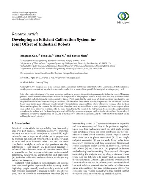 [pdf] Developing An Efficient Calibration System For Joint Offset Of Industrial Robots