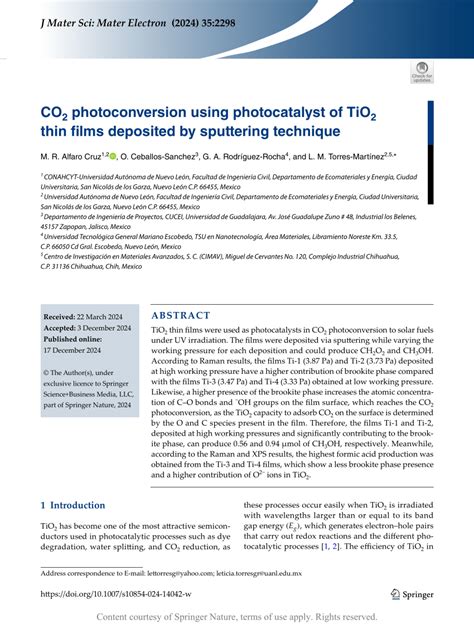 Co2 Photoconversion Using Photocatalyst Of Tio2 Thin Films Deposited By Sputtering Technique