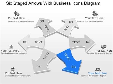 Pj Six Staged Arrows With Business Icons Diagram Powerpoint Template Template Presentation