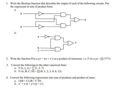 Solved 1 Write The Boolean Function That Describes The Chegg Com