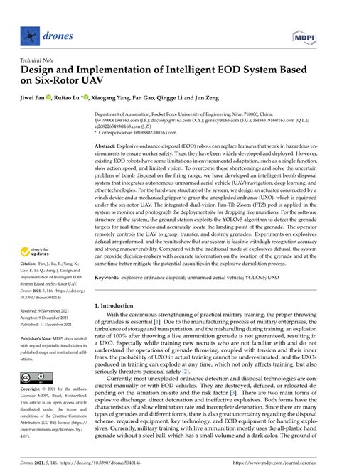 Pdf Design And Implementation Of Intelligent Eod System Based On Six Rotor Uav