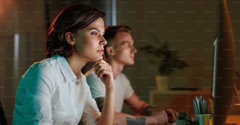 Programmers Writing Software For Website On Computer Man And Woman Programming In Office High