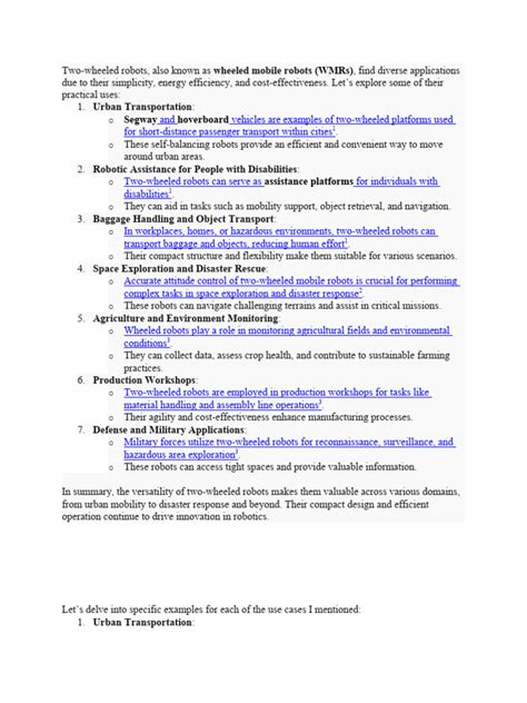 Applications Of Two Wheeled Robots Pdf Robot Robotics