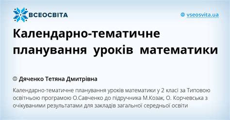 Календарно тематичне планування уроків математики КТП Математика