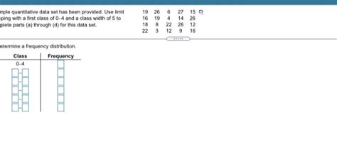 simple quantitative data set has been provided use limit grouping