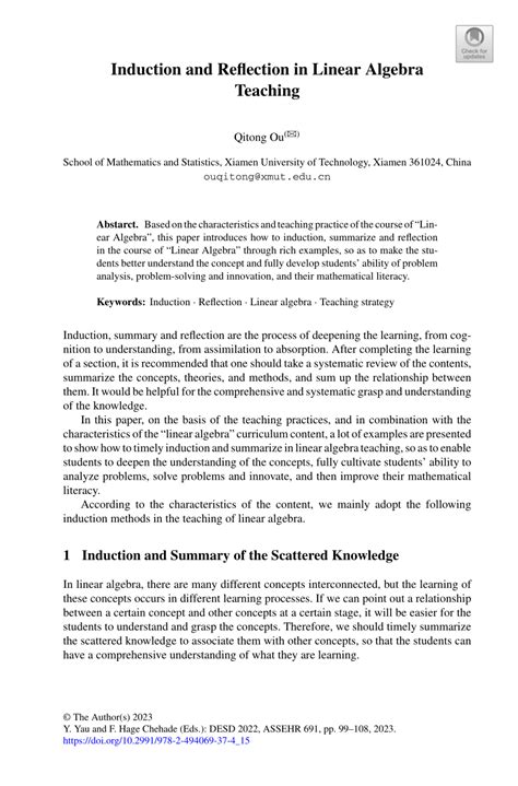 pdf induction and reflection in linear algebra teaching