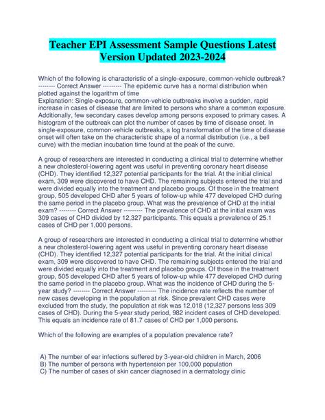 Teacher Epi Assessment Sample Questions Latest Version Updated 2023
