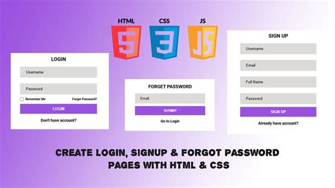 Step By Step Guide Create Login Signup And Forgot Password Pages With Html And Css Youtube