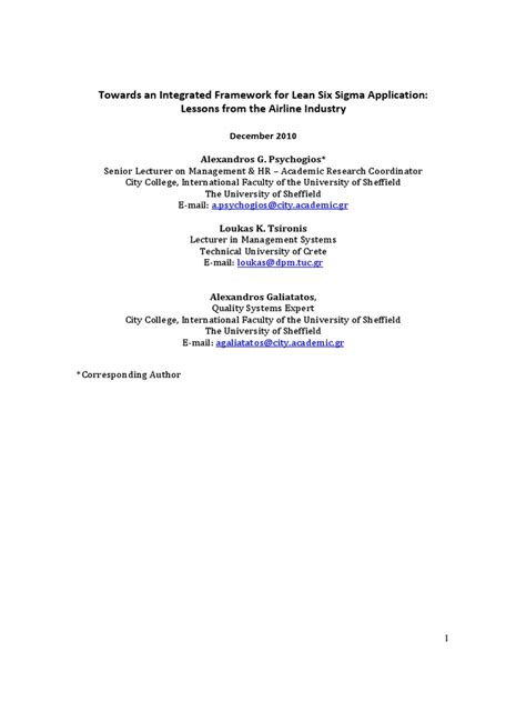 towards an integrated framework for lean six sigma application lessons