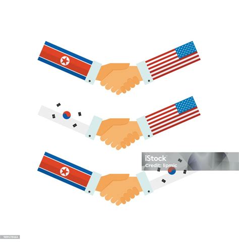 미국 한국과 북한의 대표 악수 한국 평화 회담입니다 벡터 일러스트 레이 션 벡터에 대한 스톡 벡터 아트 및 기타 이미지 벡터 상징 세로 구도 Istock