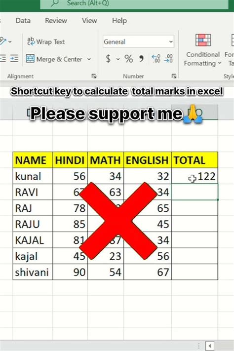 Use Shortcut Key Of Sum Functions To Calculate Total Mark In Excel Shorts Excel Excelbasics