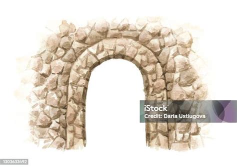 오래된 돌 아치 흰색 배경에 고립 된 손으로 그린 수채화 그림 수채화에 대한 스톡 벡터 아트 및 기타 이미지 수채화 성 건축물 벽돌 Istock