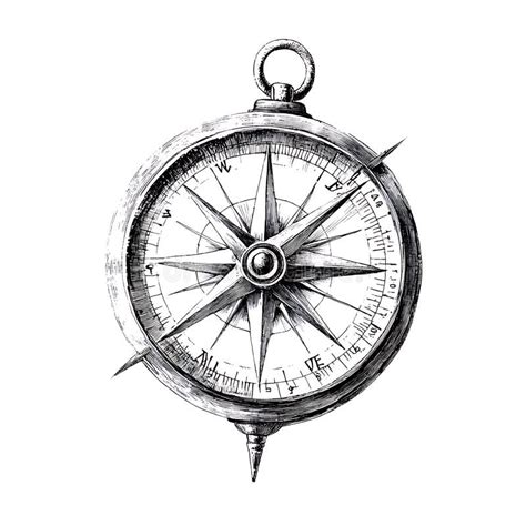Vintage Compass Illustration Detailed Drawing Of A Nautical Compass