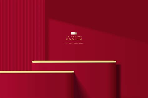 럭셔리 레드 골드 3d 라운드 연단 사실적 또는 빛과 그림자가 있는 제품 디스플레이 프레젠테이션을 위한 받침대 무대 화장품을 위한 최소한의 벽 장면 쇼 제일 제품을 위한