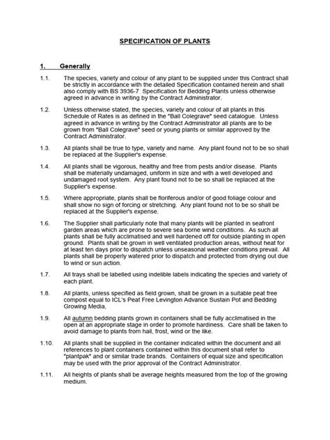Plant Specifications For Contract Supply Pdf Plants Horticulture