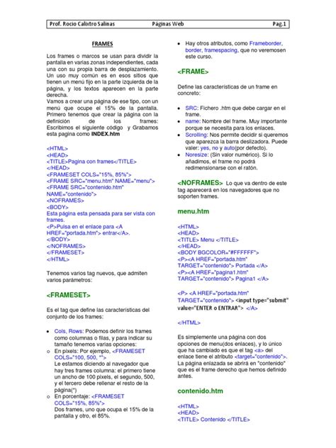 Uso De Frames En Html Html Informática