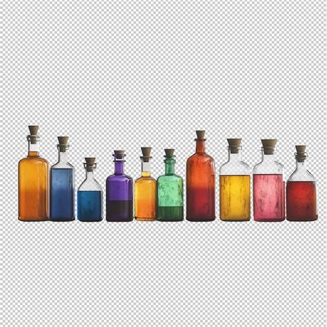 Assortment Of Colorful Bottles With Chemicals On A Wooden Shelf Png