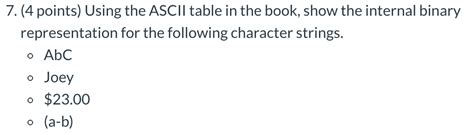 solved 7 4 points using the ascii table in the book show