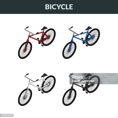 자전거의 다채로운 아이콘 세트 두발자전거에 대한 스톡 벡터 아트 및 기타 이미지 두발자전거 등측투영법 3차원 형태 Istock