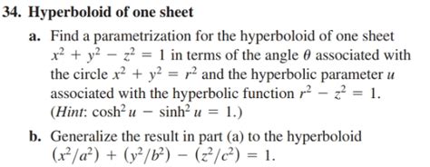 Answered 34 Hyperboloid Of One Sheet A Find A Parametrization For
