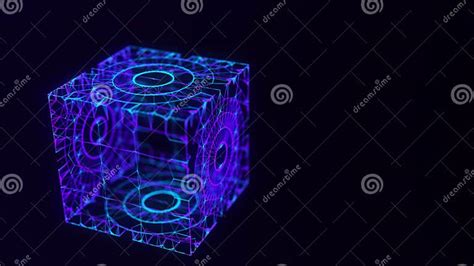 Abstract Sci Fi Cube With Particle And Line With Digital Indicators Technology Network