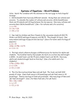 System Of Equations Word Problems By Were Bruyn Math Tpt