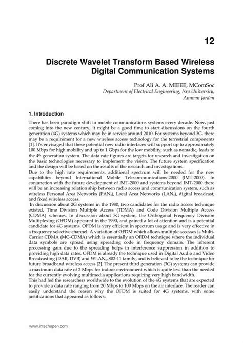 Pdf Intech Discrete Wavelet Transform Based Wireless Digital