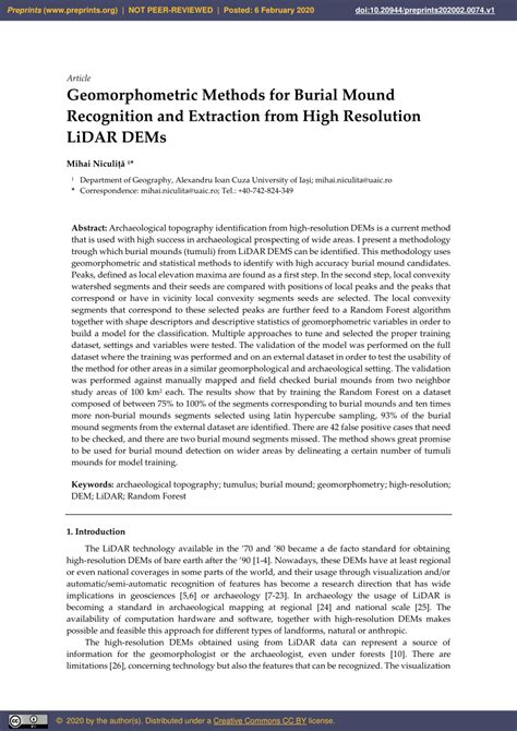 Pdf Geomorphometric Methods For Burial Mound Recognition And Extraction From High Resolution