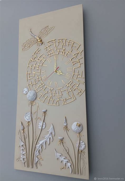 Часы настенные барельефЗолотая стрекоза купить в интернет магазине Ярмарка Мастеров по цене