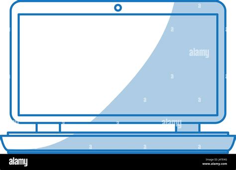 Blue Shading Silhouette Cartoon Laptop Computer With Flat Screen Stock
